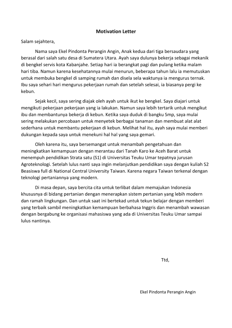Contoh Motivation Letter untuk Organisasi yang Benar - Blog Pintarnya