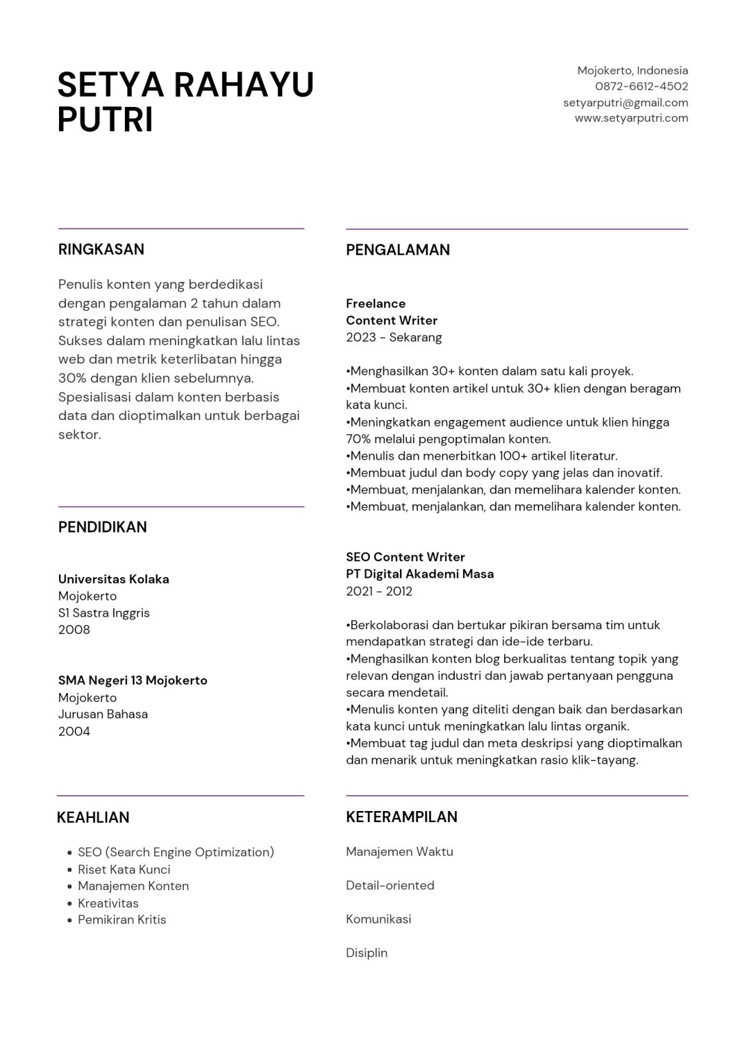 5 Contoh CV Freelance & Cara Menulisnya Untuk Menarik Perhatian Klien