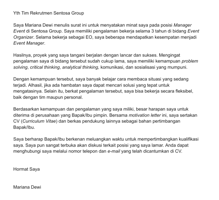 6 Contoh Motivation Letter untuk Kerja, Struktur, & Cara Membuatnya