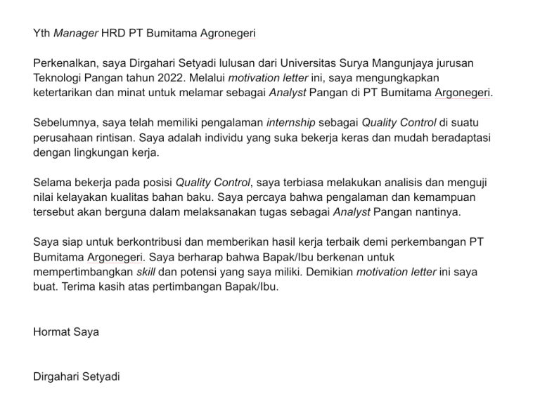 6 Contoh Motivation Letter untuk Kerja, Struktur, & Cara Membuatnya