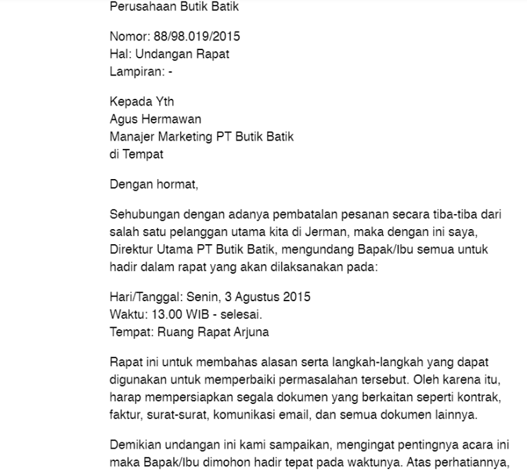 Contoh Surat Undangan Rapat yang Baik dan Benar