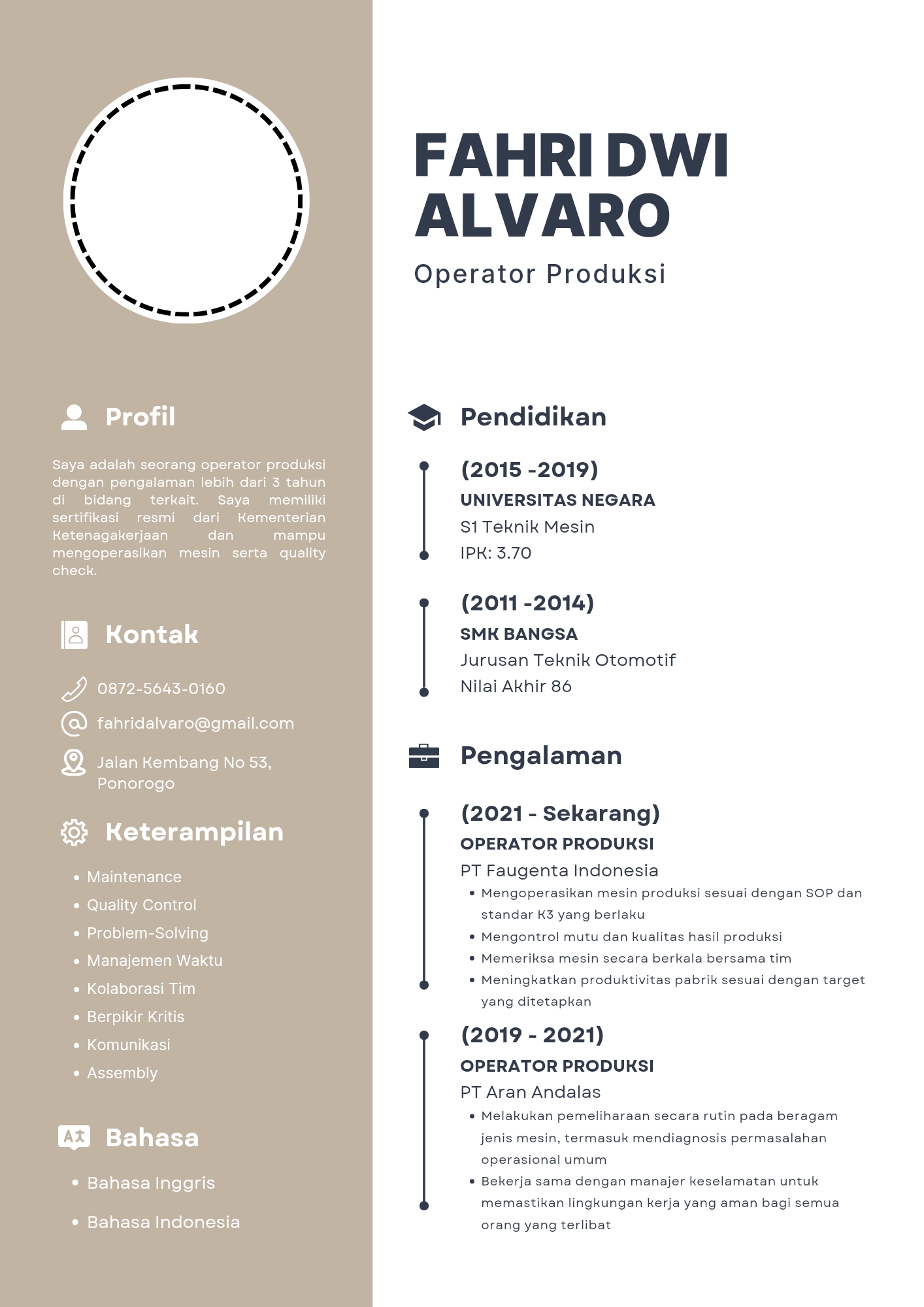 5 Contoh CV Operator Produksi dan Cara Membuatnya