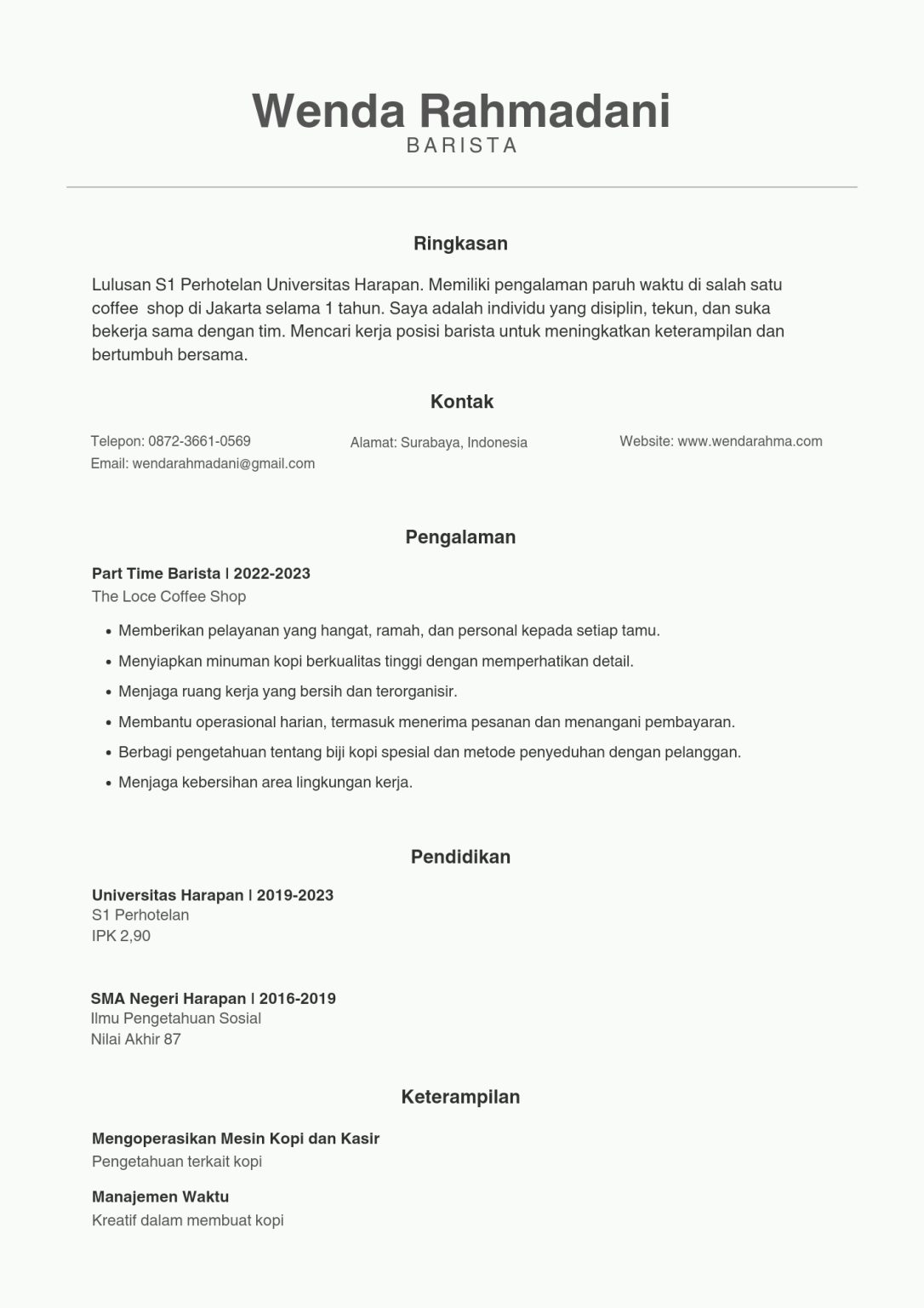 7 Contoh CV Barista dan Komponen di Dalamnya, Simak!