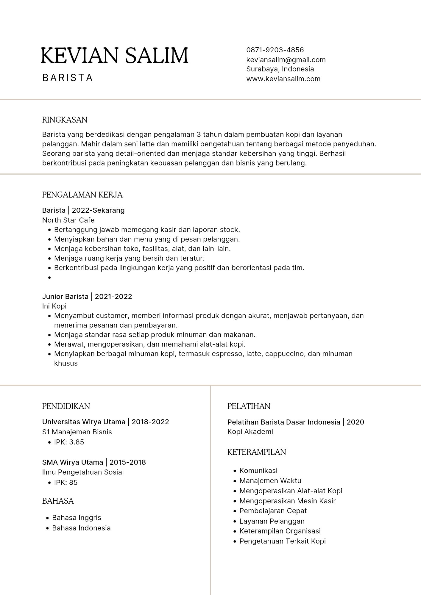 7 Contoh CV Barista dan Komponen di Dalamnya, Simak!