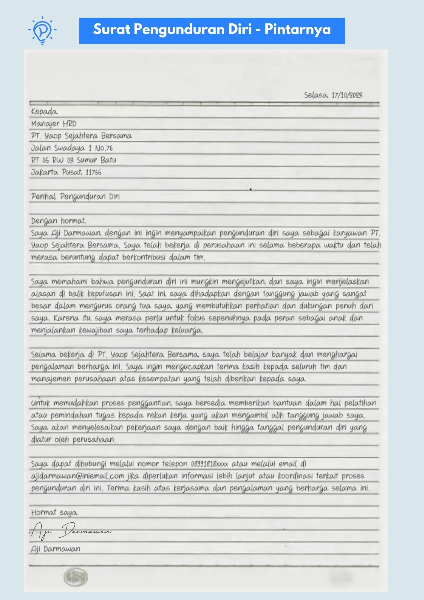 12 Contoh Surat Pengunduran Diri Tulis Tangan dan Cara Membuatnya