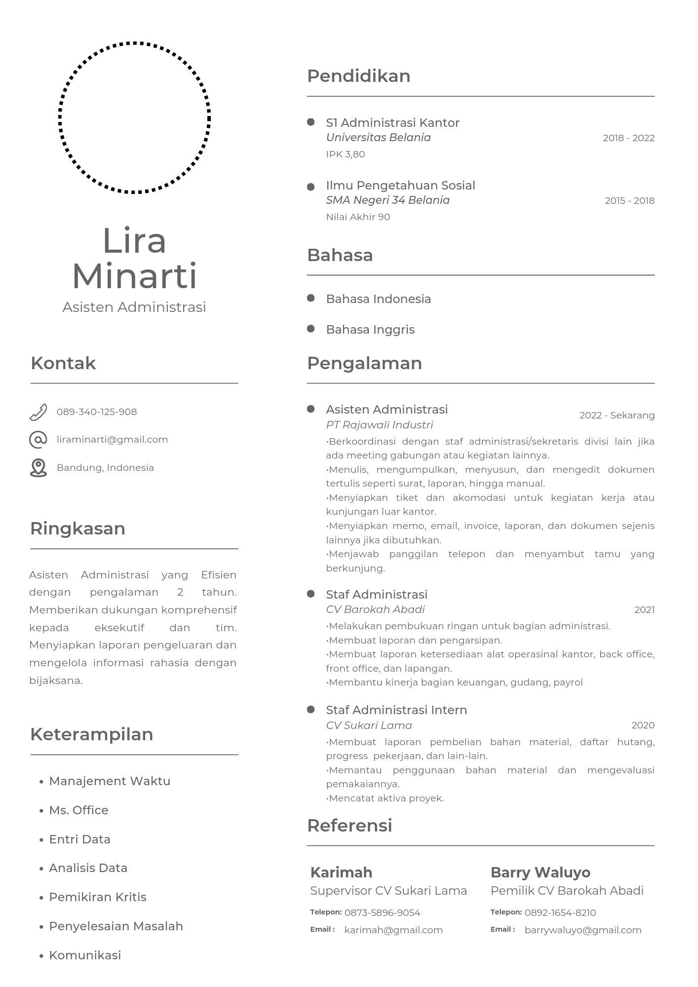 6 Contoh CV Staff Administrasi yang Menarik dan Informatif, Simak!