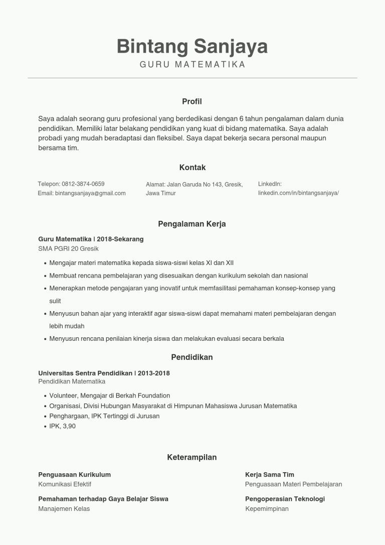 7 Contoh CV Guru yang Inspiratif dan Lengkap