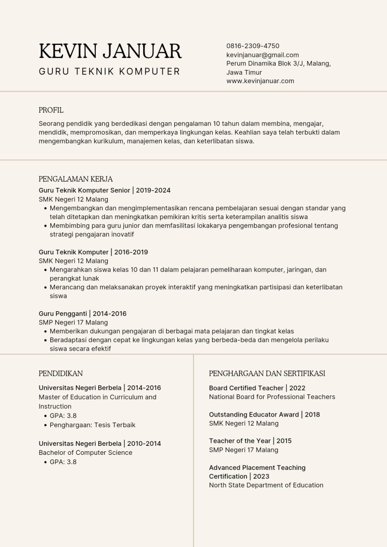 7 Contoh CV Guru yang Inspiratif dan Lengkap