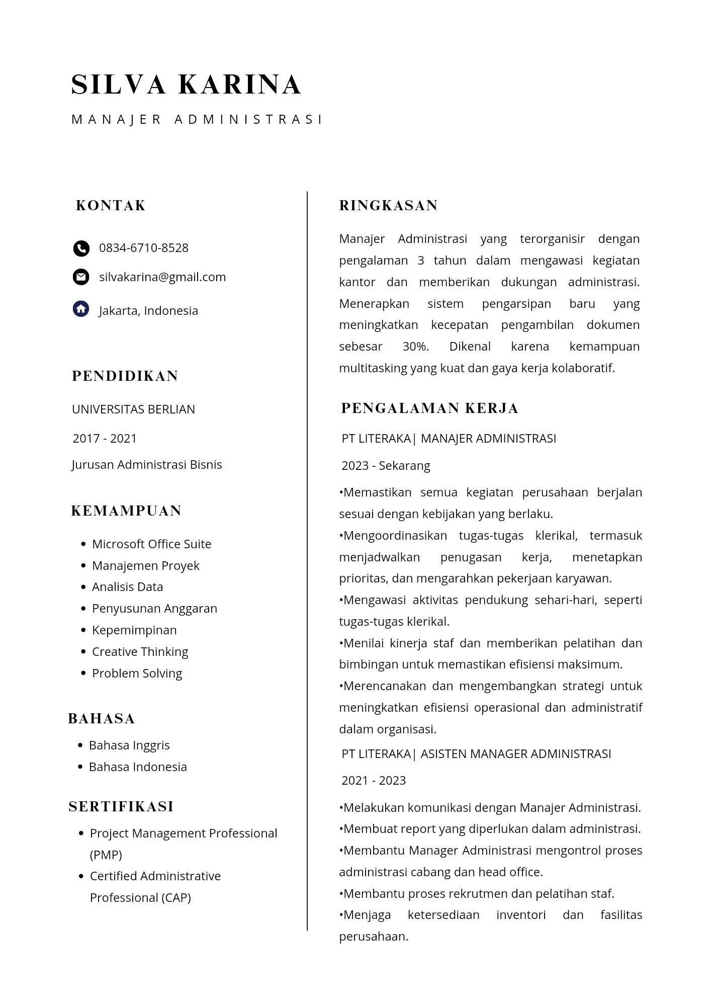 6 Contoh CV Staff Administrasi yang Menarik dan Informatif, Simak!